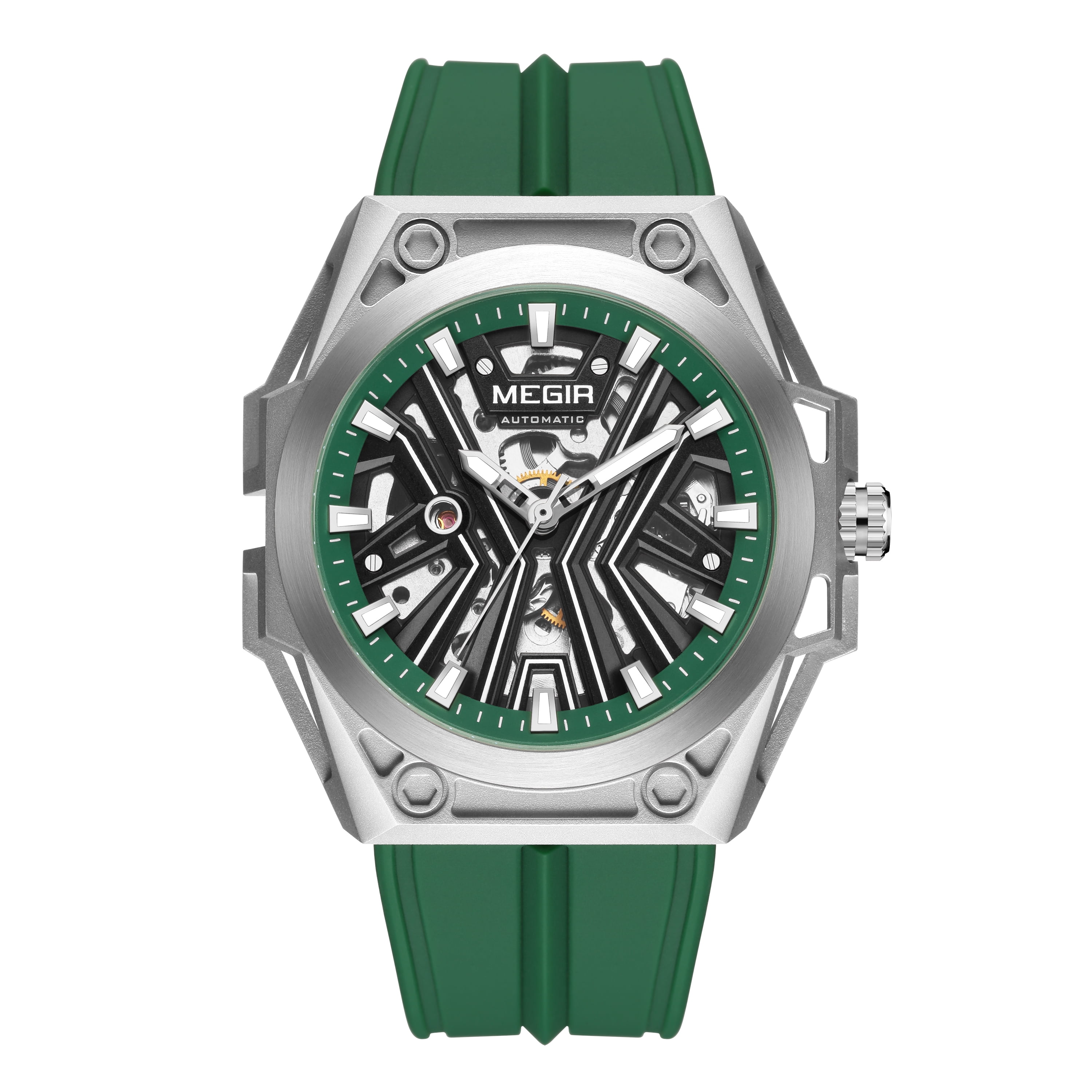 MEGIR Fashion Fully Automatic Mechanical Men Watch Stainless Steel Case ...