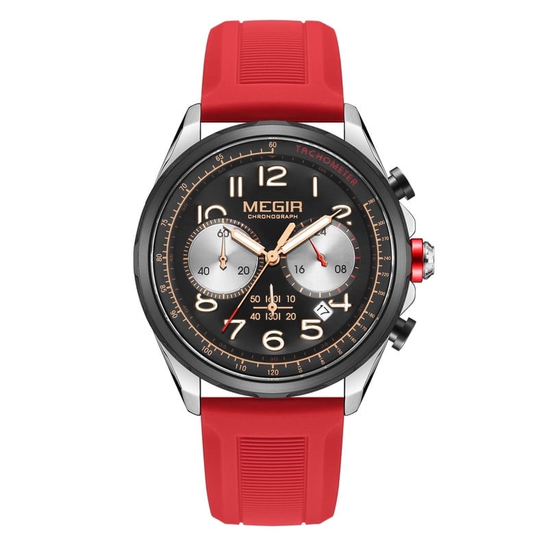 MEGIR Fashion Large Dial Watch for Men Silicone Sport Quartz Wristwatch ...