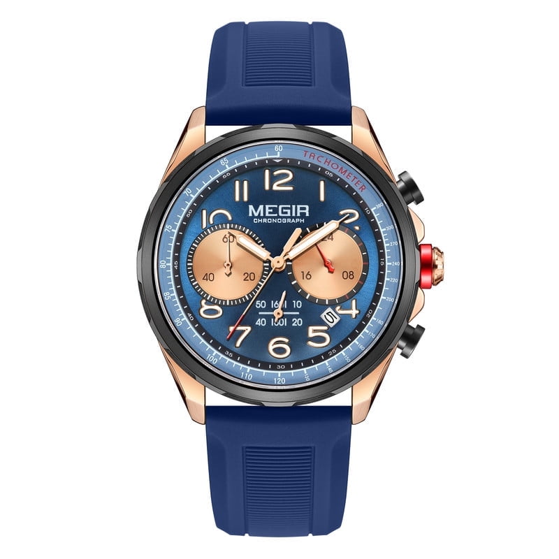 MEGIR Fashion Large Dial Watch for Men Silicone Sport Quartz Wristwatch ...