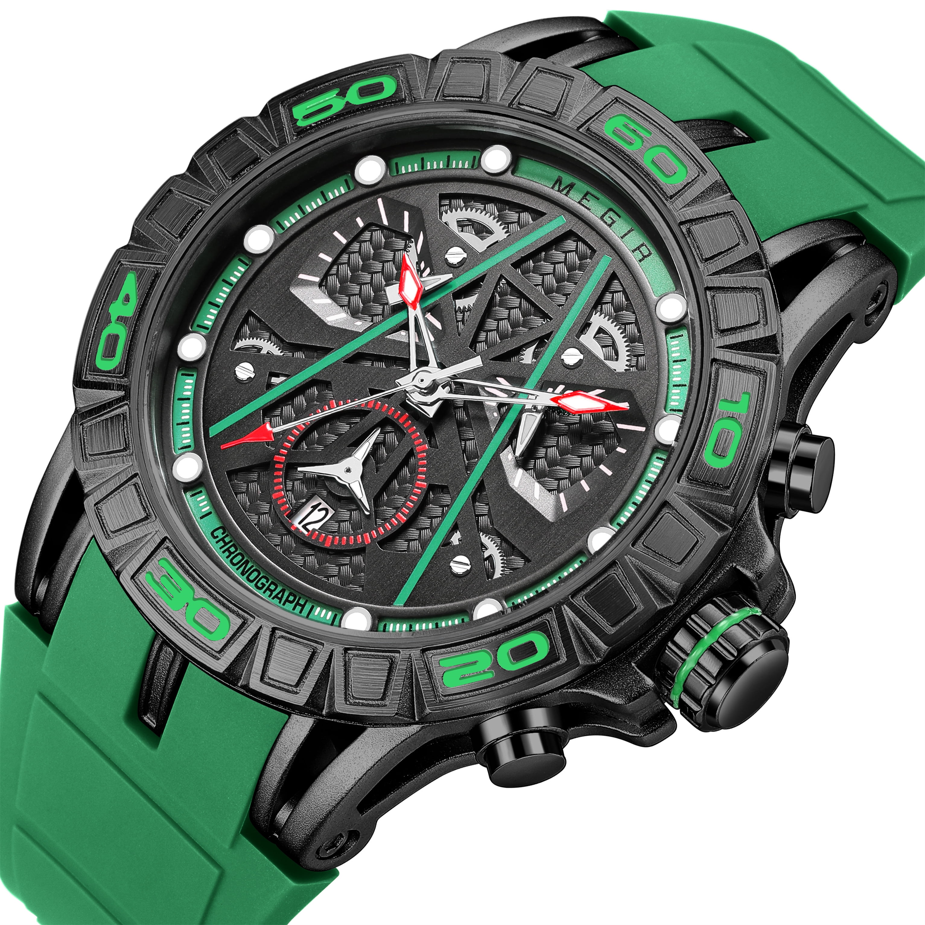 MEGIR Fashion Sports Quartz Watch Men Large Dial Silicone Wristwatch ...