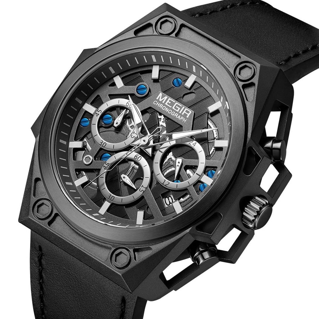 MEGIR Men Sport Chronograph Watch, Quartz Movement, 47mm Dial, Steel ...