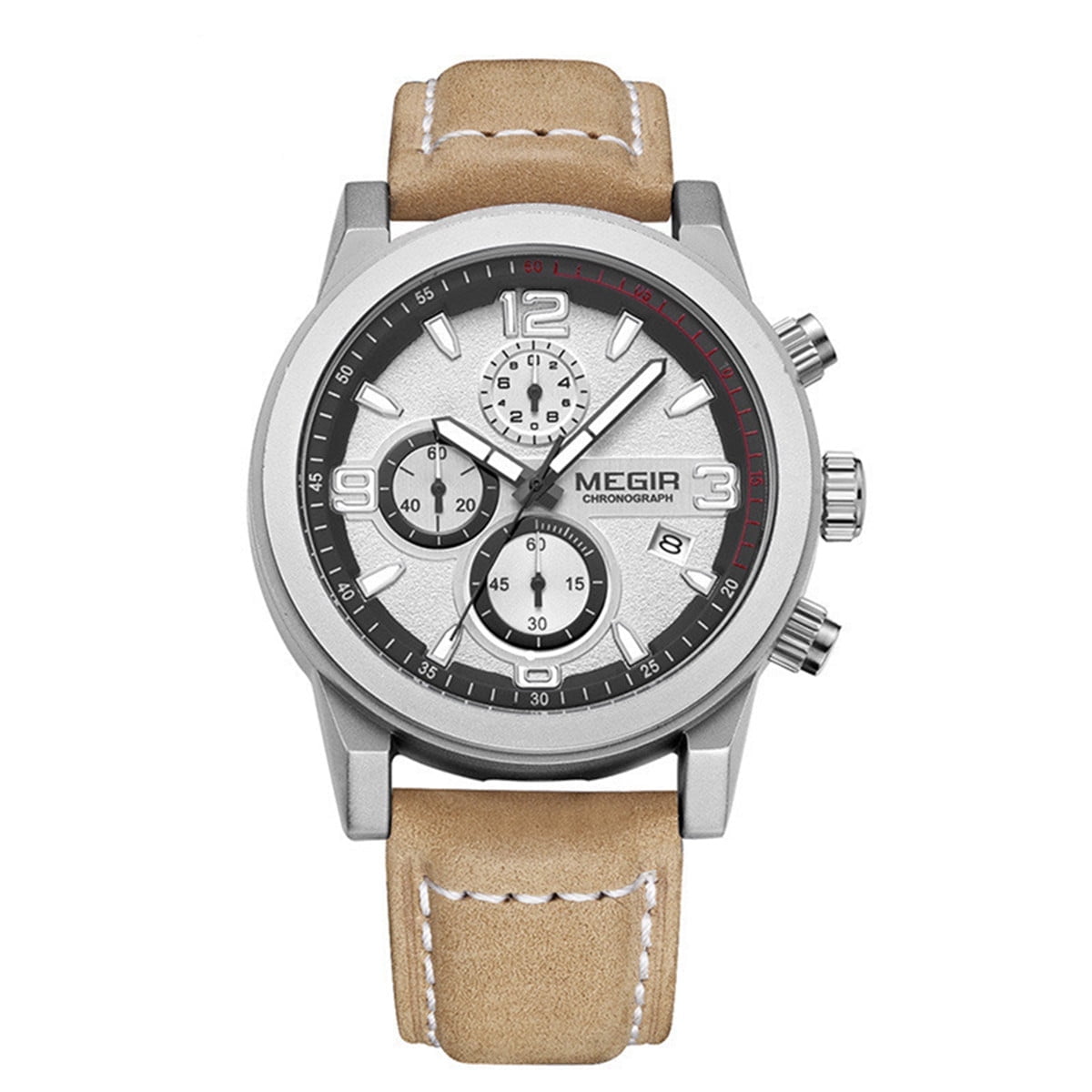 MEGIR Luxury Watch Chronograph Men's Sport Leather Strap Quartz ...