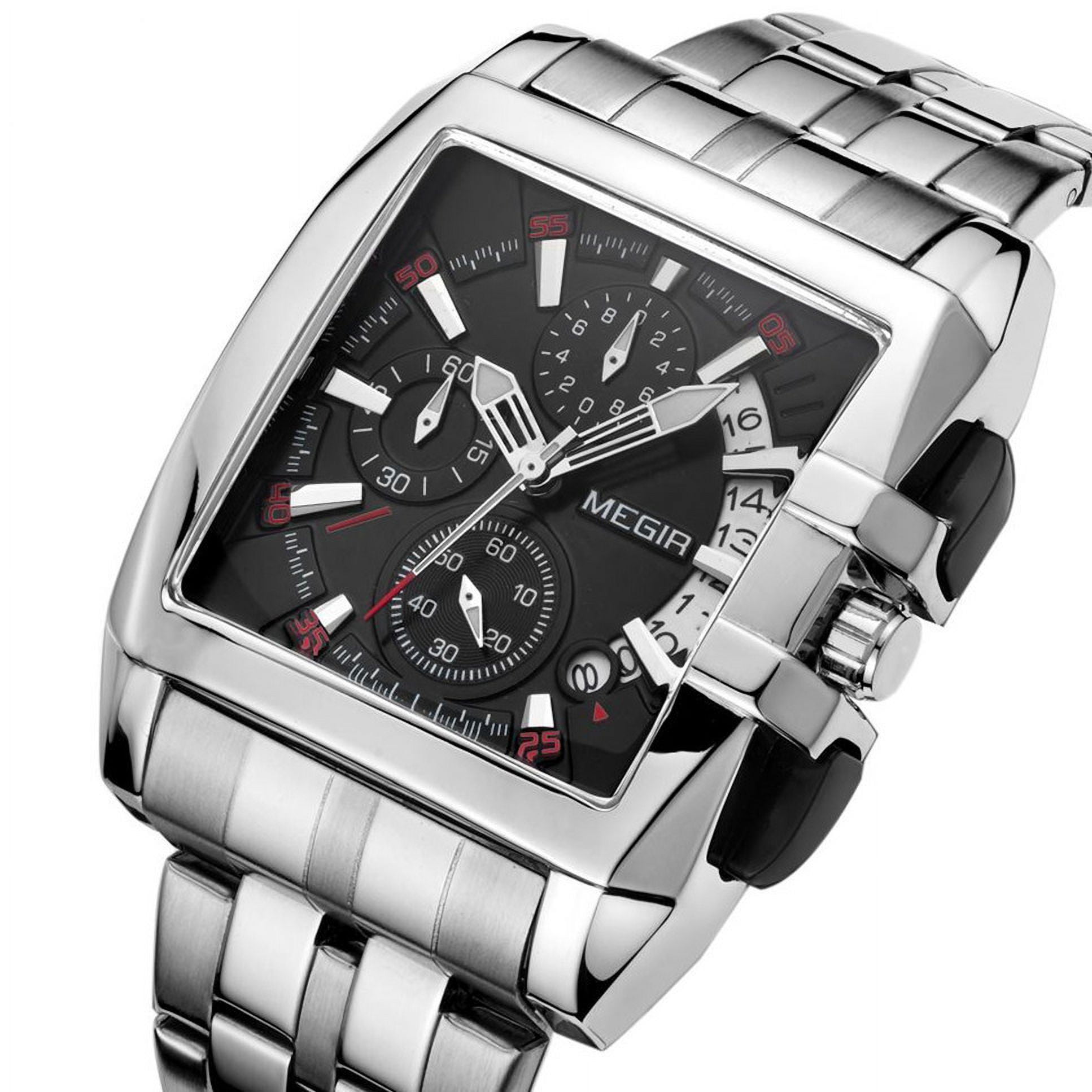 MEGIR Men Sports Chronograph Watch Square Stainless Steel Quartz ...