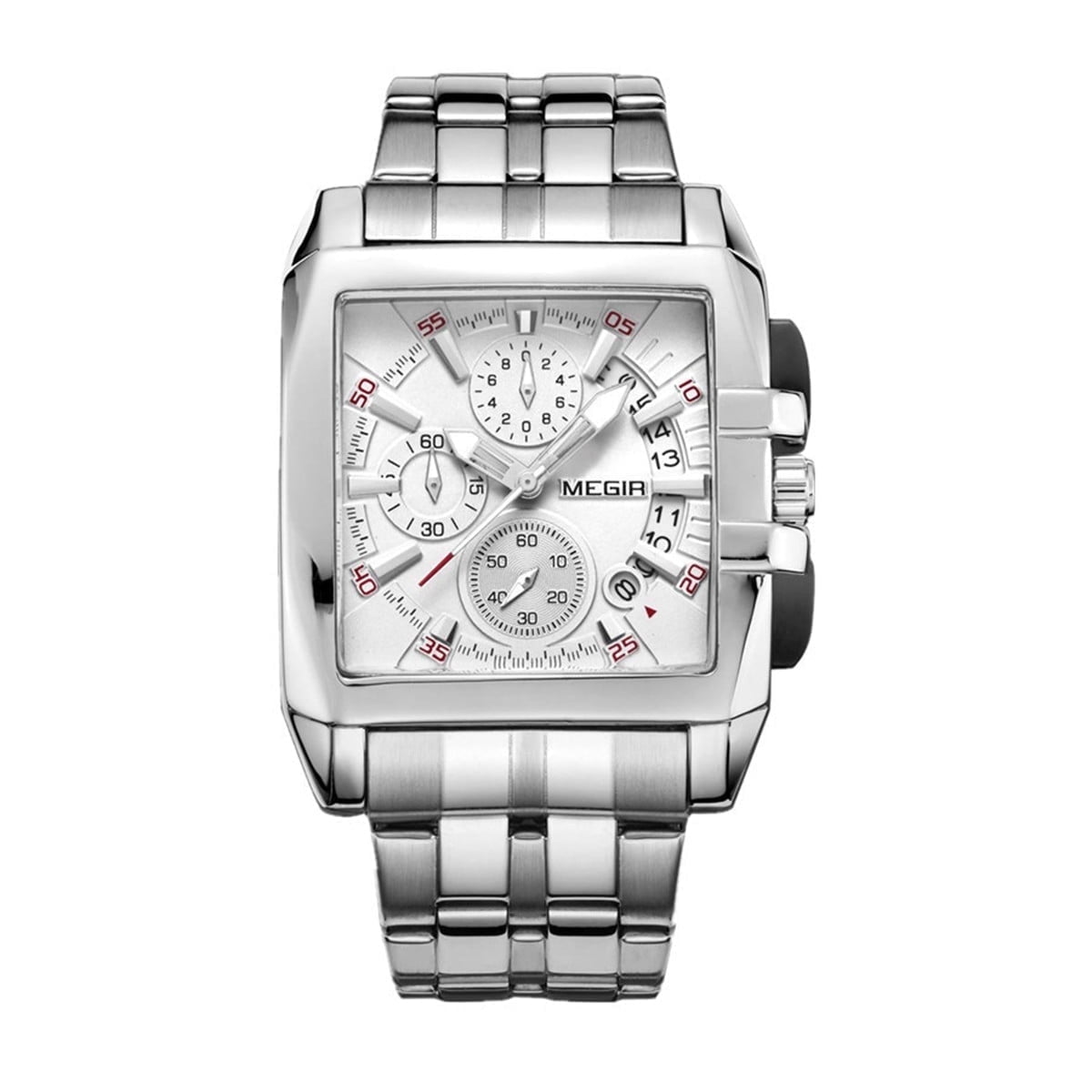 MEGIR Men Sports Chronograph Watch Square Stainless Steel Quartz ...