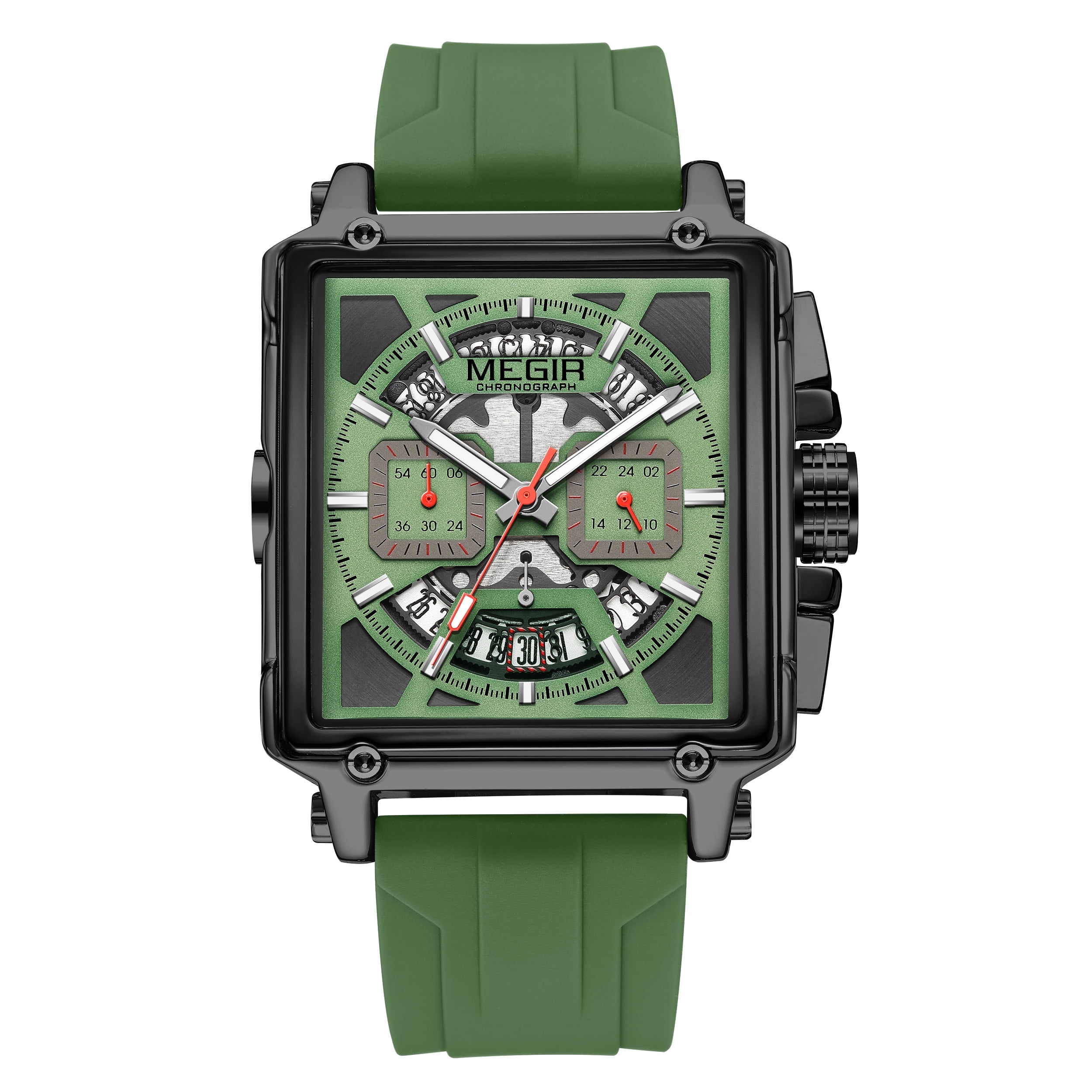 MEGIR Men Watches Fashion Square Sport Military Chronograph Luminous ...