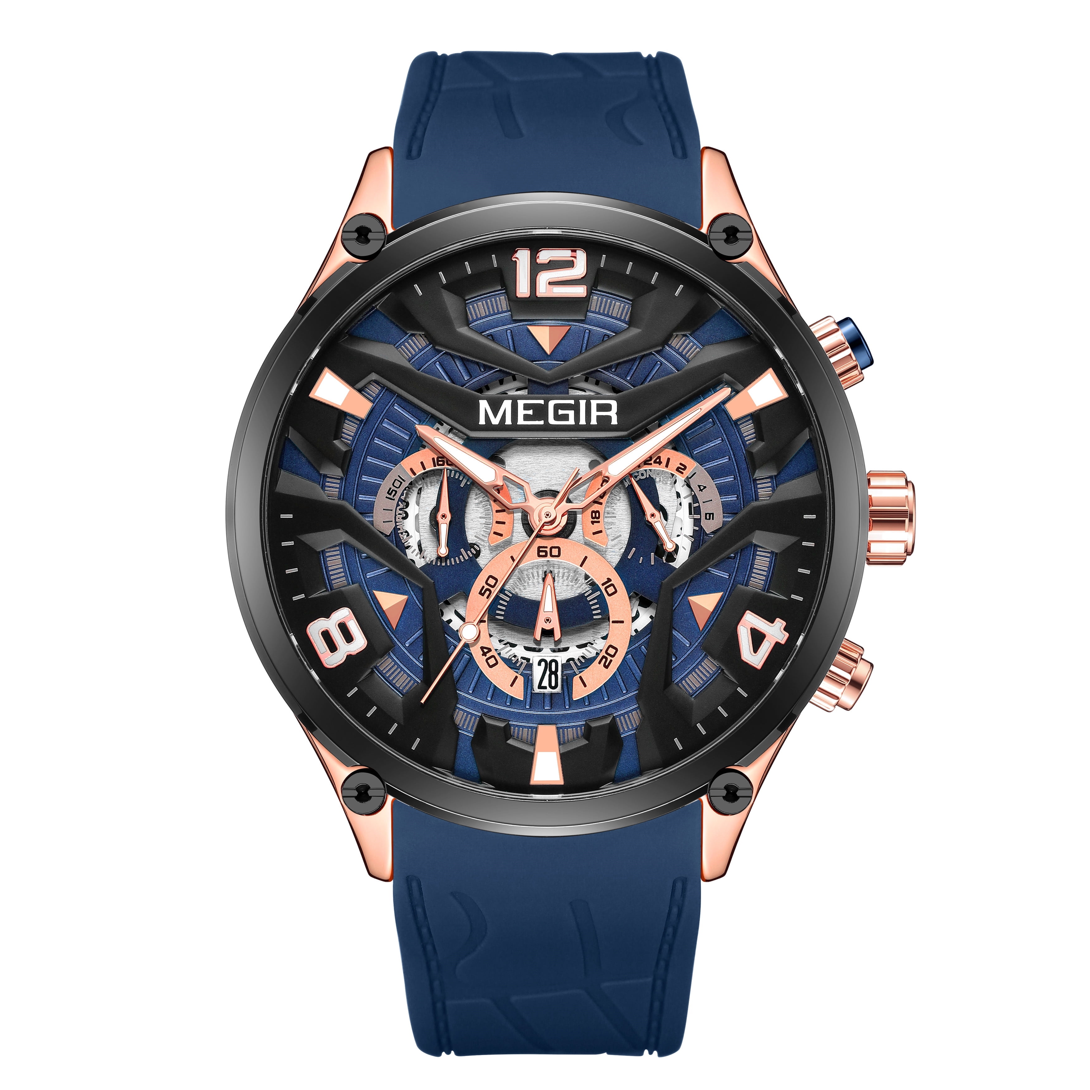 MEGIR Vintage Men Wristwatch Luxury Chronograph Silicone Band ...