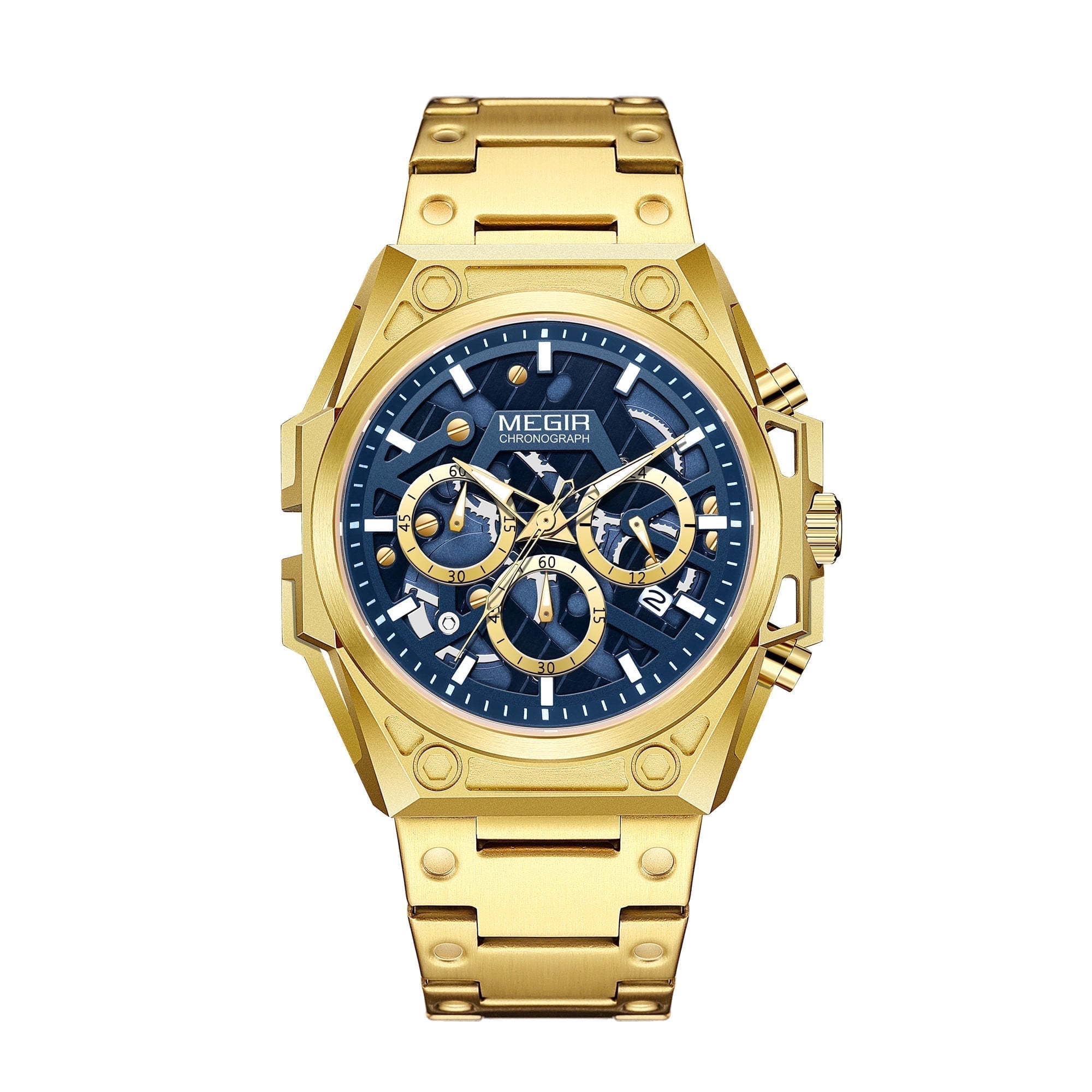 MEGIR Watch Men Original Luxury Chronograph Quartz Wristwatch Stainless ...