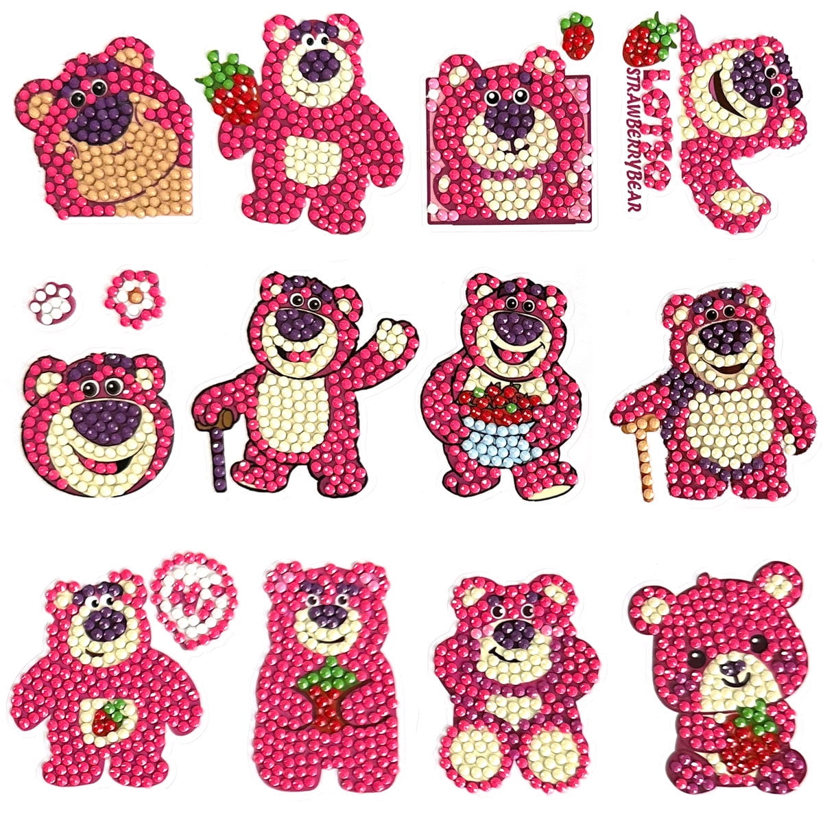 MEGZIHXN DIY 5D Gem Art Stickers Kits For Kids, 12 Pcs Pink bear ...