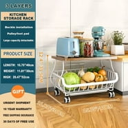 TEAFIRST 3-Tier Fruit Trolly Basket, Storage Rack with Wheels, for ...