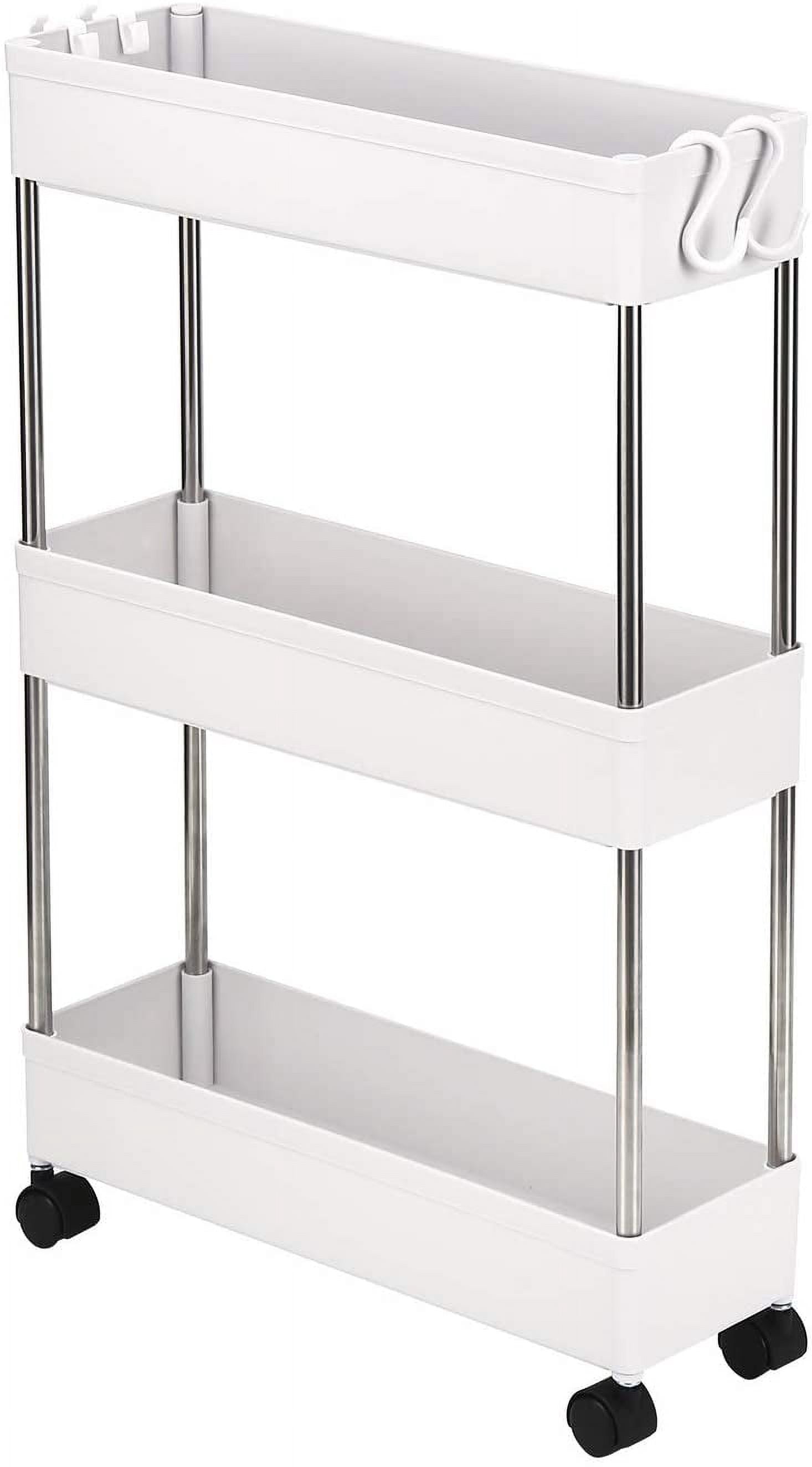 MEHJAL 3-Tier Plastic Rolling Utility Cart with Hooks, Multi-Functional ...