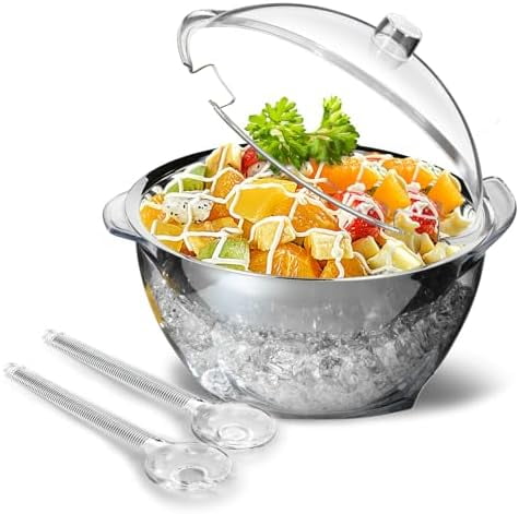 MEHOEIME Large Ice Chill Salad Bowl with Lid, Iced Serving Bowl with ...