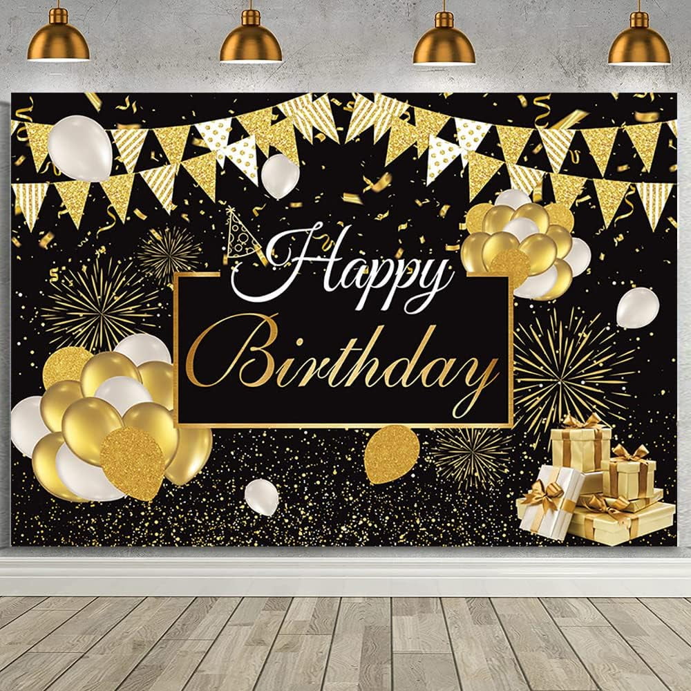 MEHOFOND Black Gold Birthday Backdrop for Women Men Glitter Balloon ...