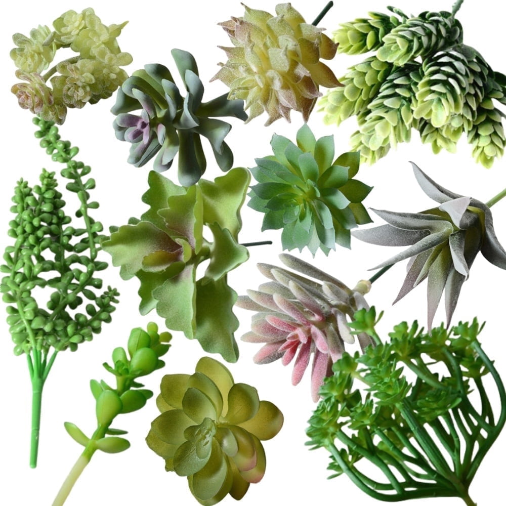 MEHOOM 12 Pcs Fake Succulents, Small Artificial Plants without Pots ...
