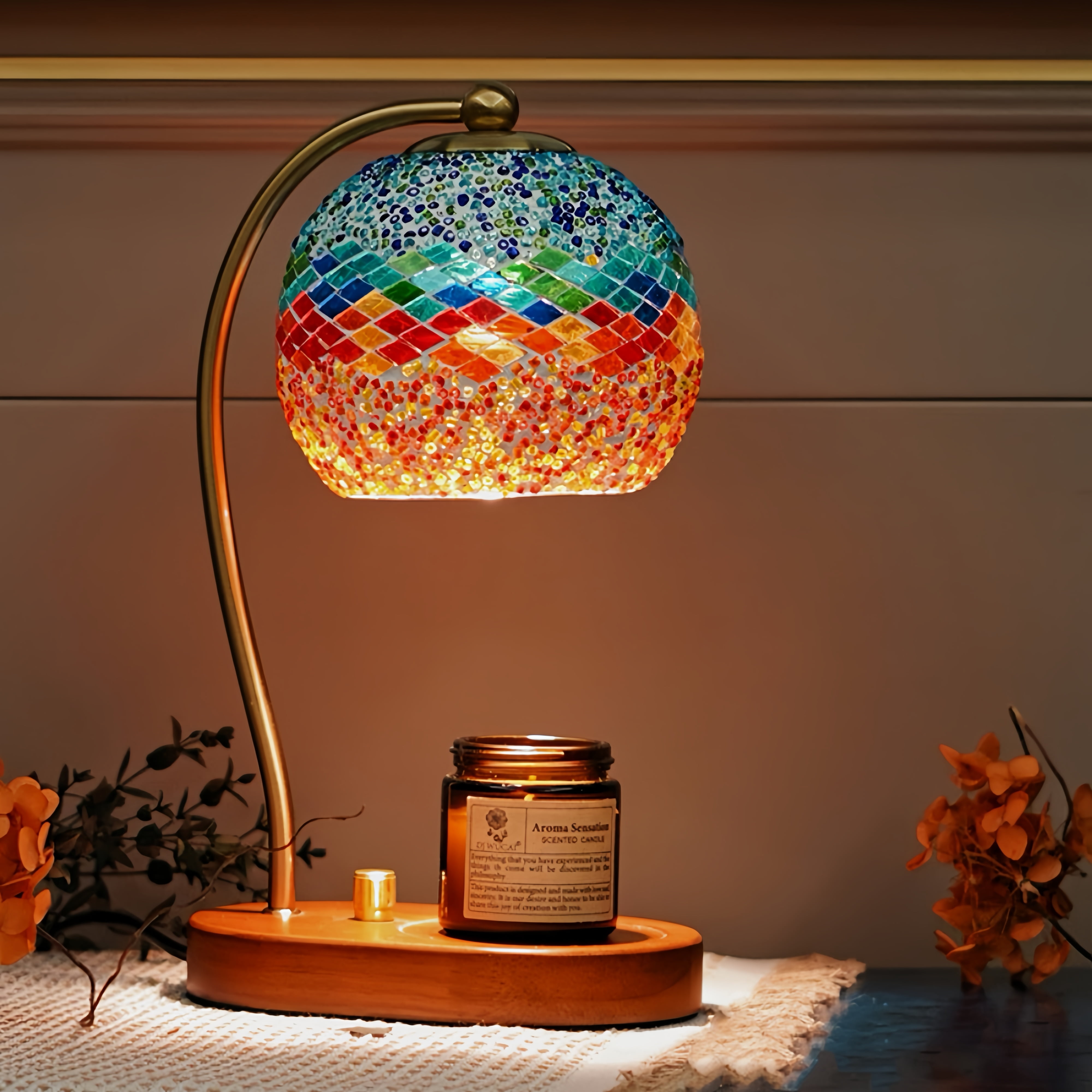 MEHOOM 13.7" Boho Candle Warmer Lamp, Morocco Mosaic Craft Kit Electric ...