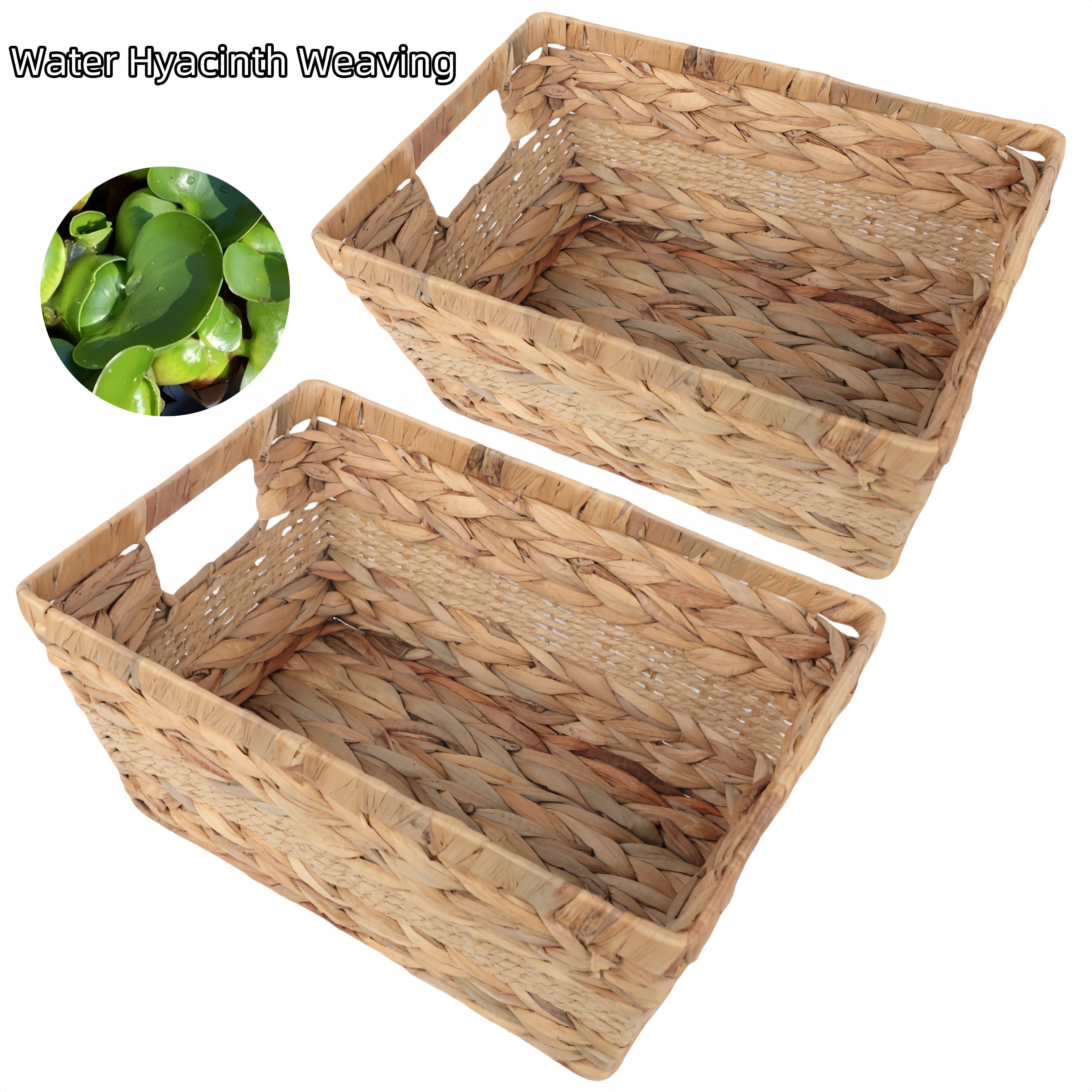 MEHOOM 2-Pack Large Storage Basket with Handles, Water Hyacinth Weaving ...