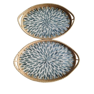 Creative Co-Op Decorative Woven Rattan Tray with Metal Handles, Natural ...