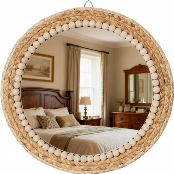 12 inch Rustic Round Wood Mirror Decorative Boho Sunburst Mirror Boho ...