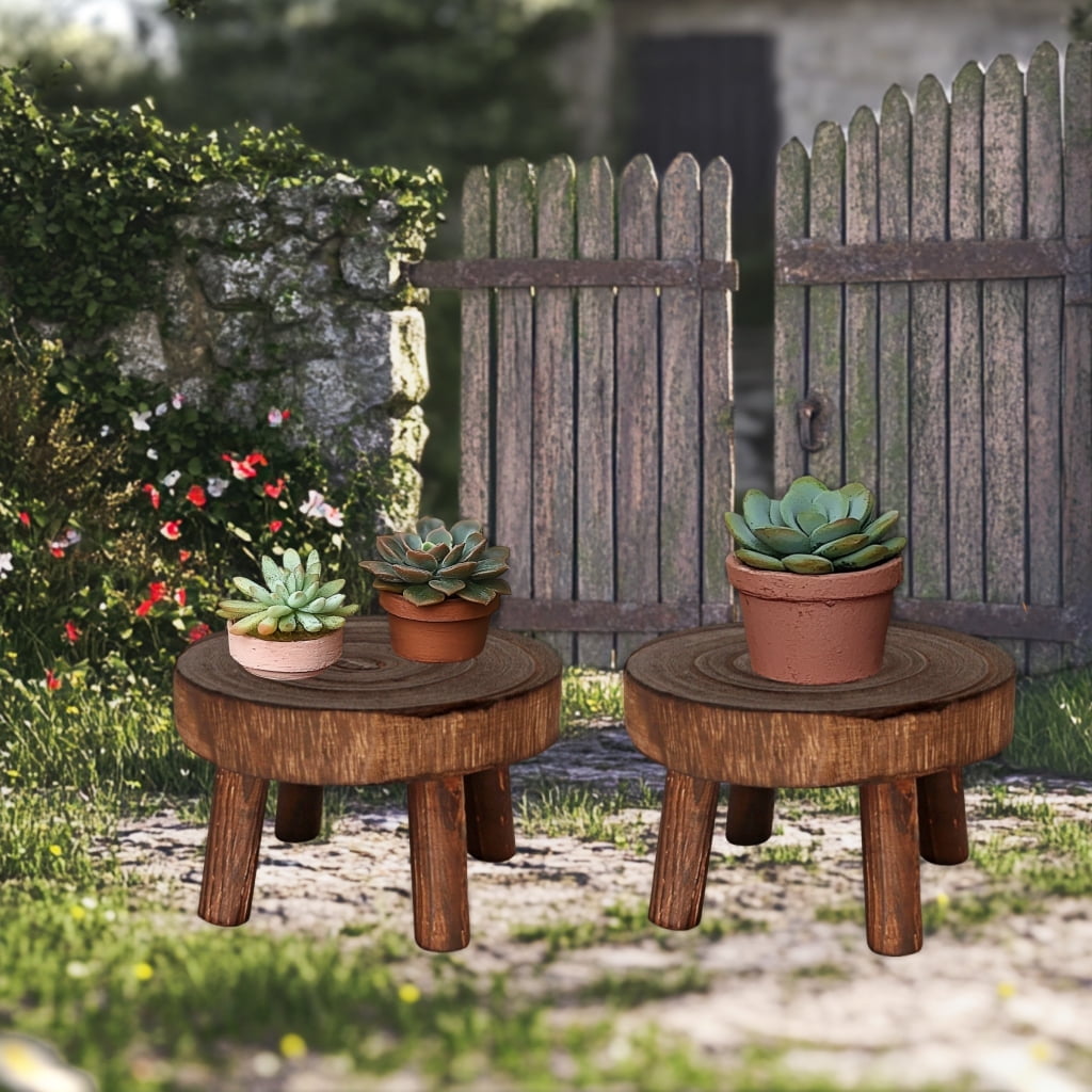 MEHOOM 2-Pack Retro Wooden Plant Stand for Indoor Decor, Natural Small Plant Stool - Walmart.com
