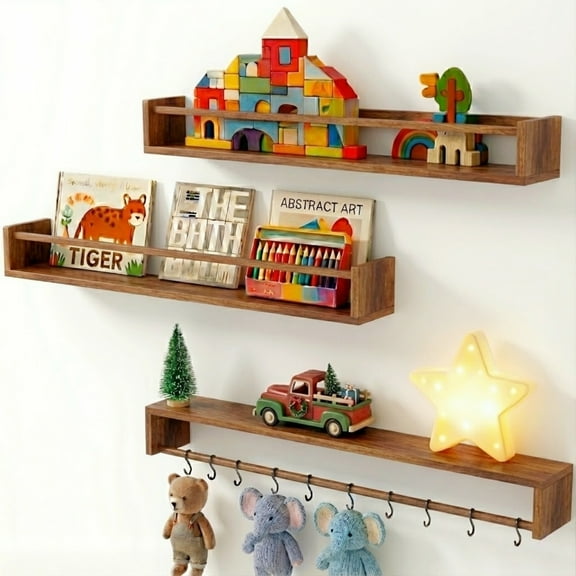 Black Wood Floating Shelves for Wall Rustic Wall Shelves for Bedroom ...