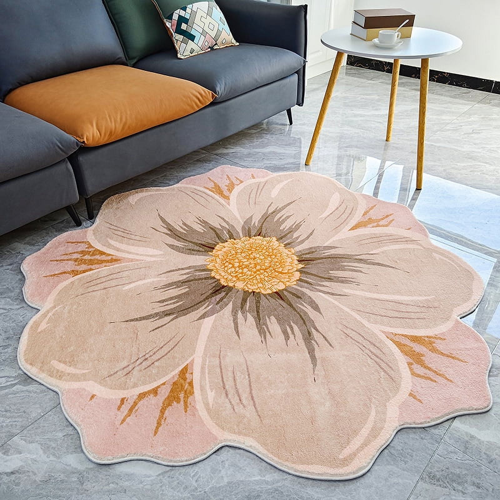 MEHOOM 4ft Round Flower Washable Rug, Soft Throw Round Rug, Non-Slip ...
