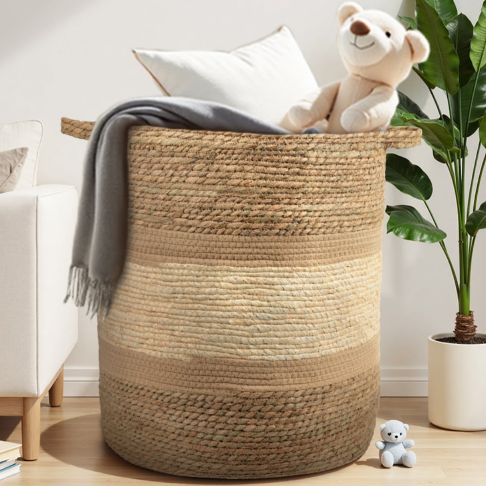 Mehoom 65L Water Hyacinth Storage Basket with Handles- Large Woven ...