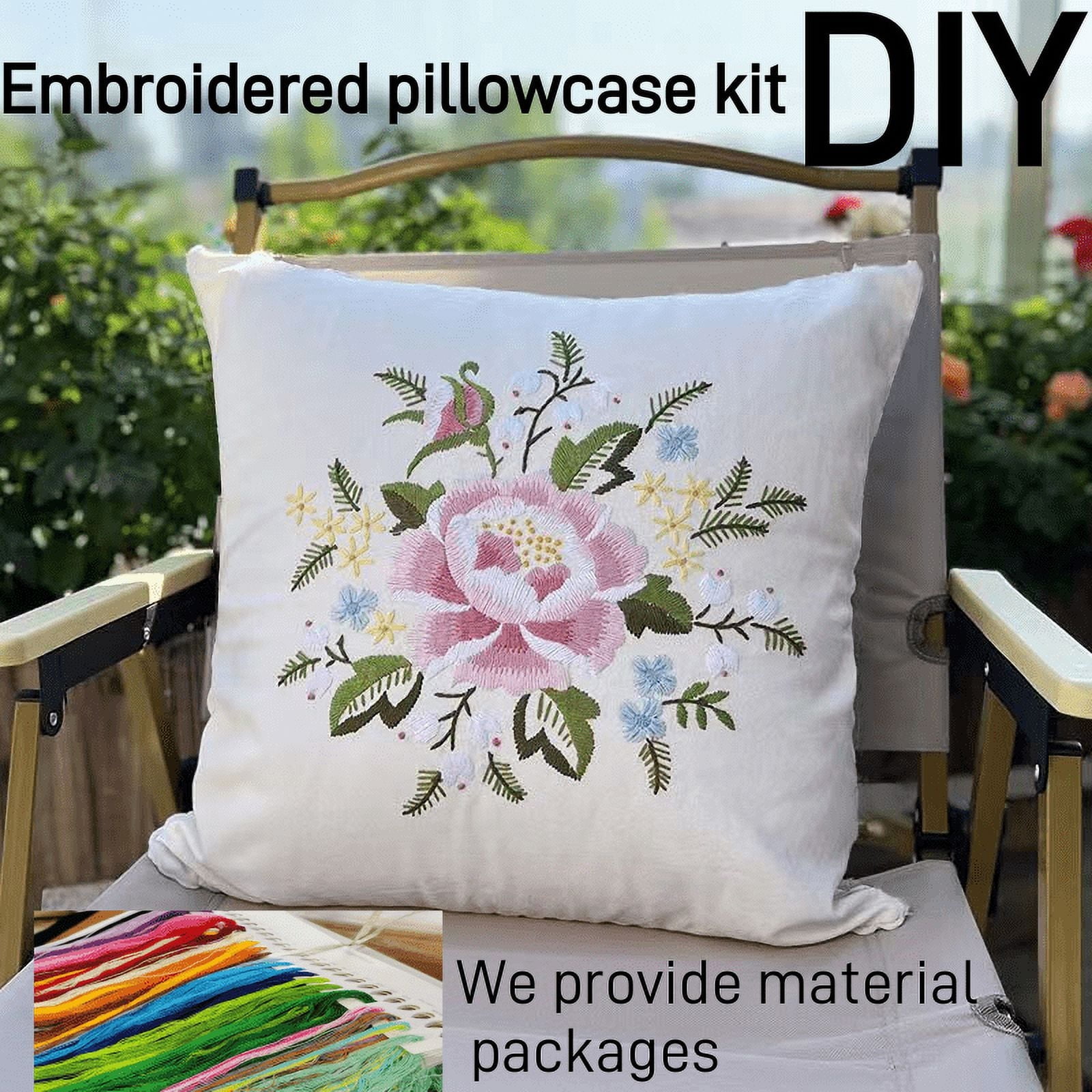 MEHOOM DIY Embroidery Pillowcase Kit Clearance, 17"x17" Farmhouse ...