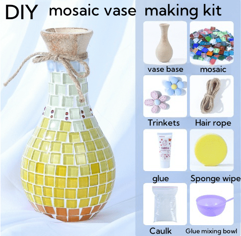 MEHOOM DIY mosaic vase making kit for kids 6+, adults ,Wooden Base ...