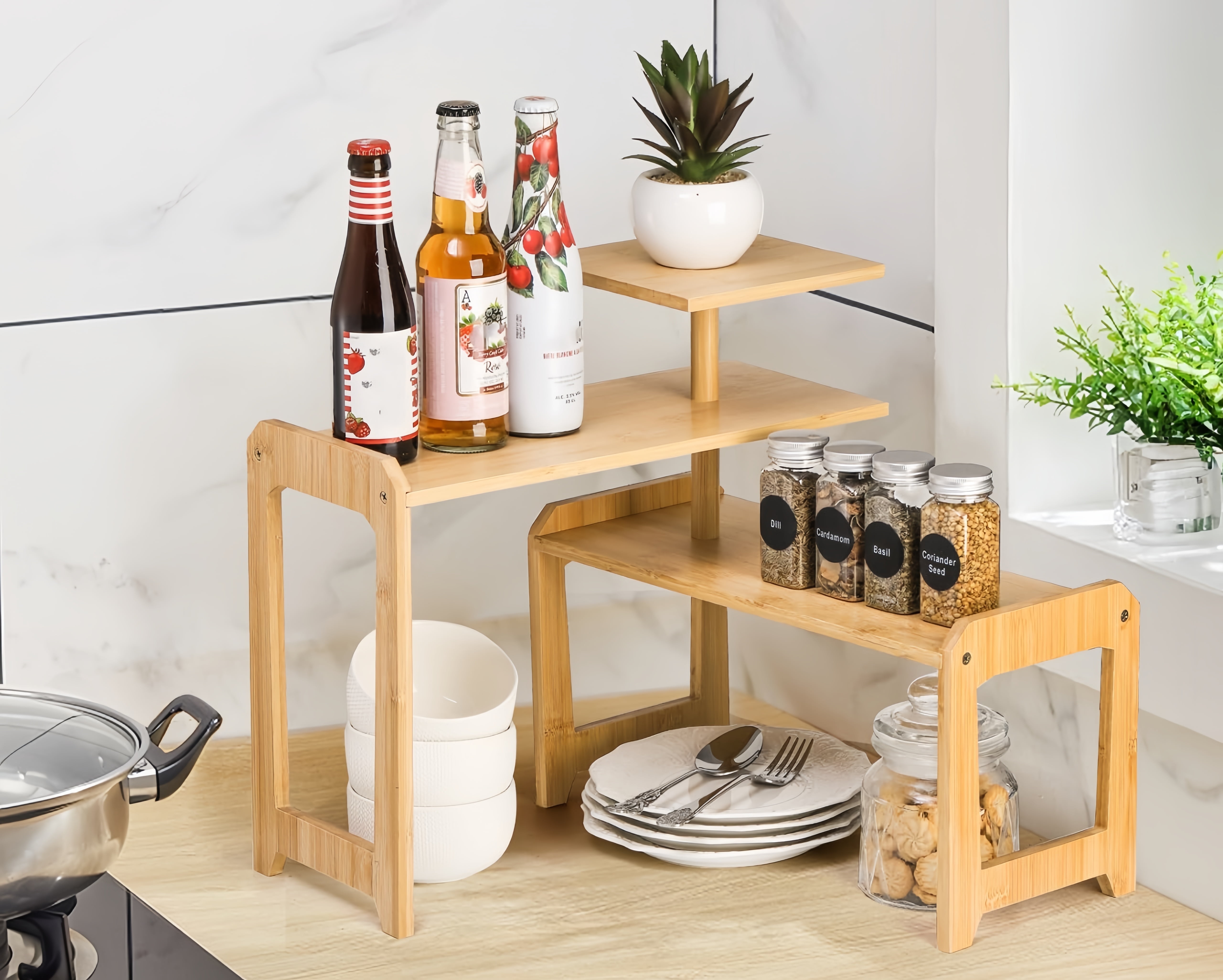 MEHOOM Wood Kitchen Foldable Countertop Organizer Organization, 3 Tier ...