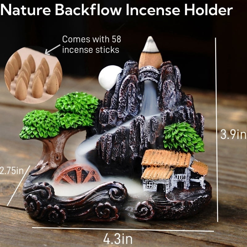 MEHOOM Nature Backflow Incense Holder, Waterfall Incense Holder with 58 ...