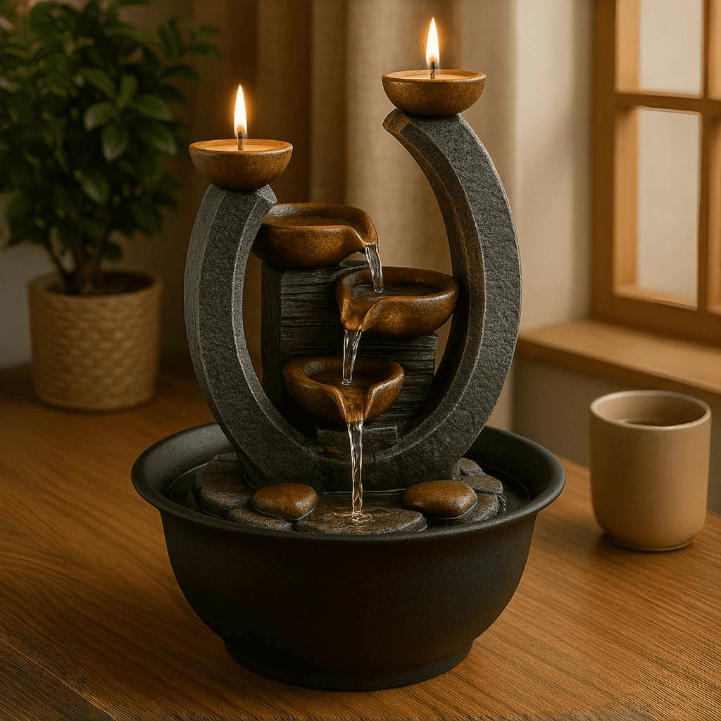 MEHOOM 3 Tier Tabletop Waterfall Fountain with Candle Holder - Walmart.com