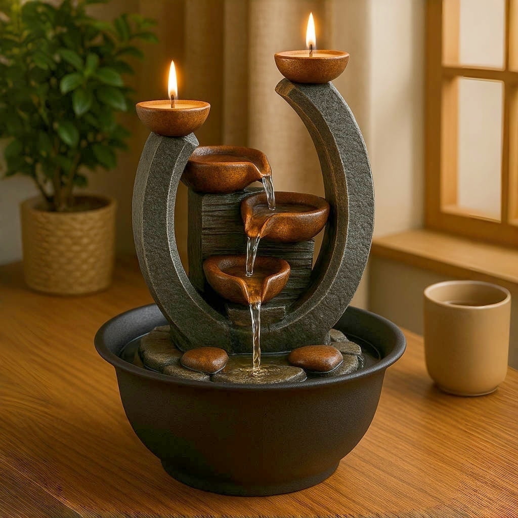 XGVGI 3 Tier Tabletop Waterfall Fountain with Candle Holder,Water ...