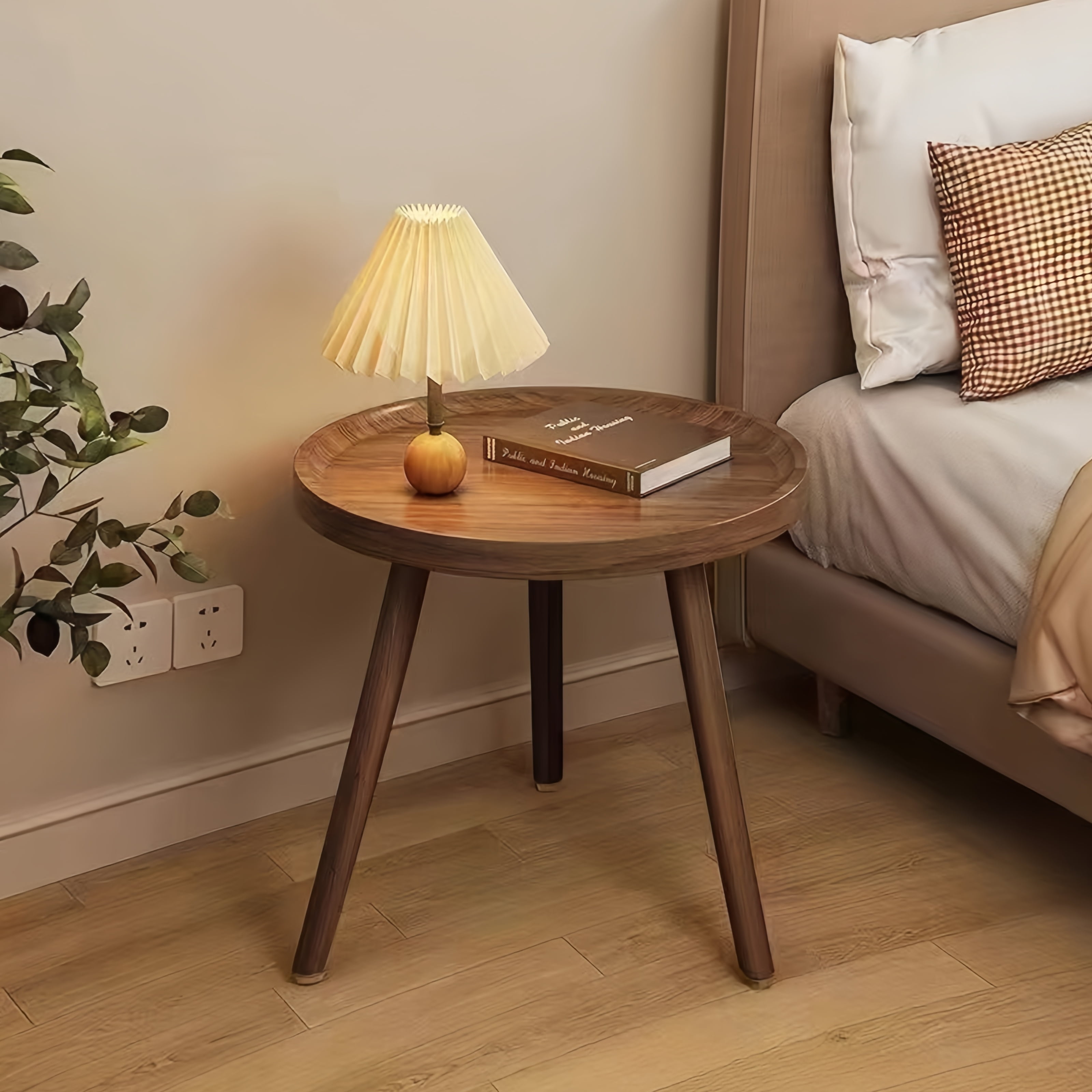 MEHOOM Round Wooden End Table, 16*16*19" Vintage Farmhouse Brown End ...