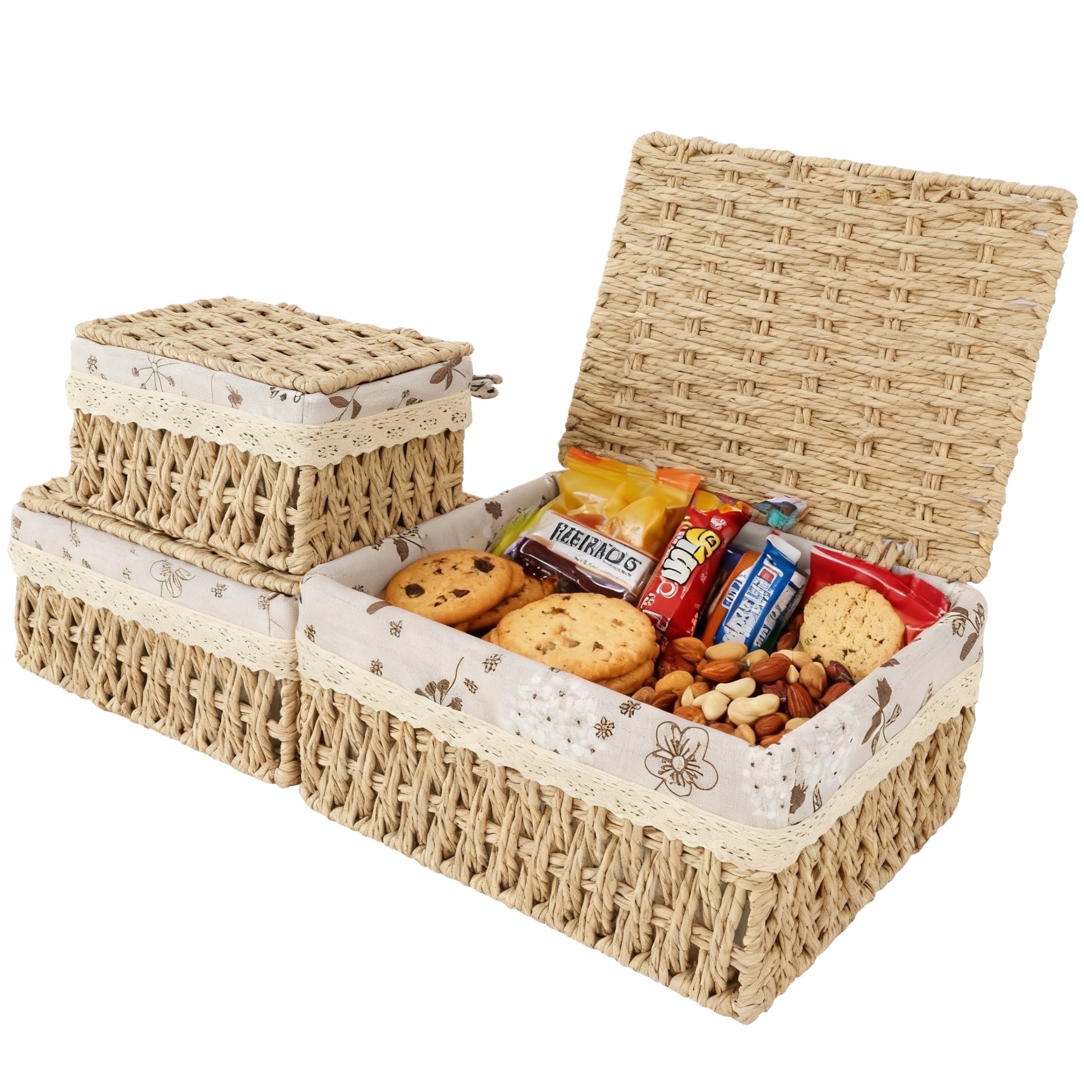 MEHOOM Decorative Storage Baskets, Natural Paper Rope Wicker Baskets ...