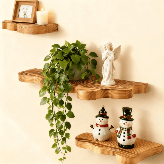 Floating Shelves for Wall Set of 4 Solid Wood Wall Mounted Shelves 16 ...