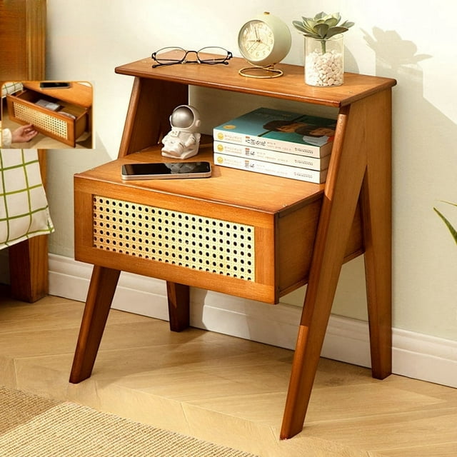 MEHOOM Wooden Night Stand, Small Night Table with Drawers 2-Tier ...