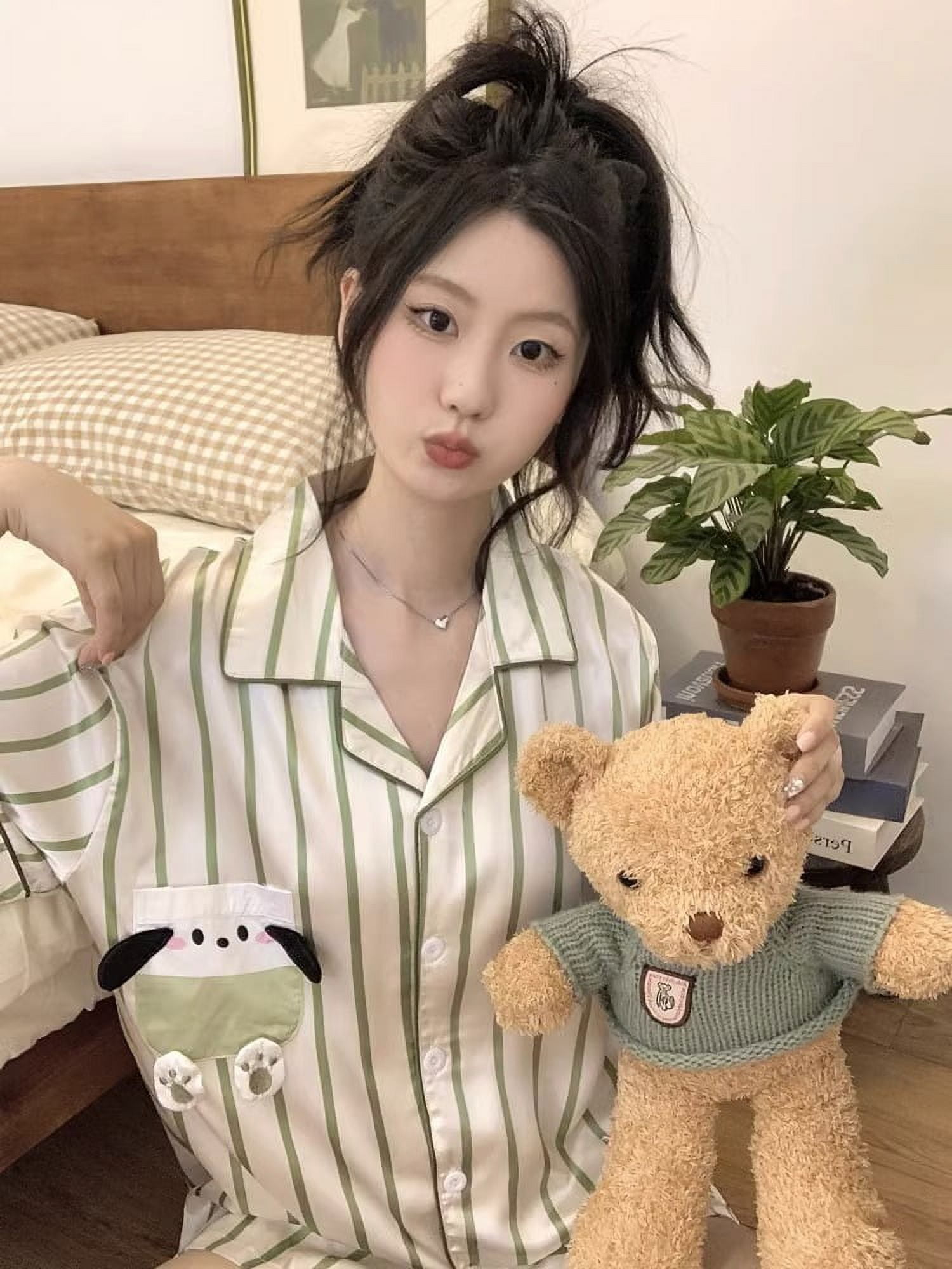 MEI 2024 NEW Hello Kitty Sanrio Kuromi Cartoon Ice Silk Pajamas Spring ...