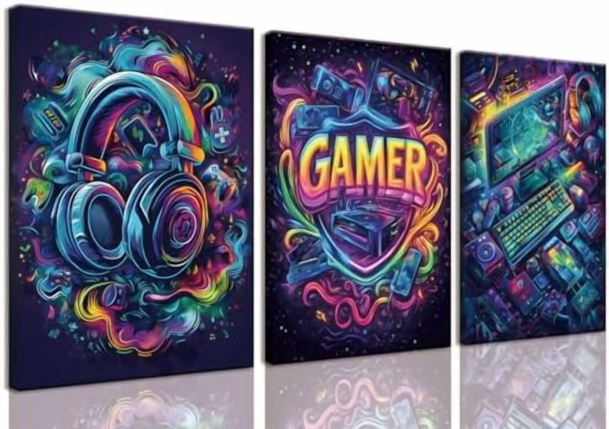 MEI Home Game Room Decor Video Game Wall Art Set of 3 Cool Gaming ...