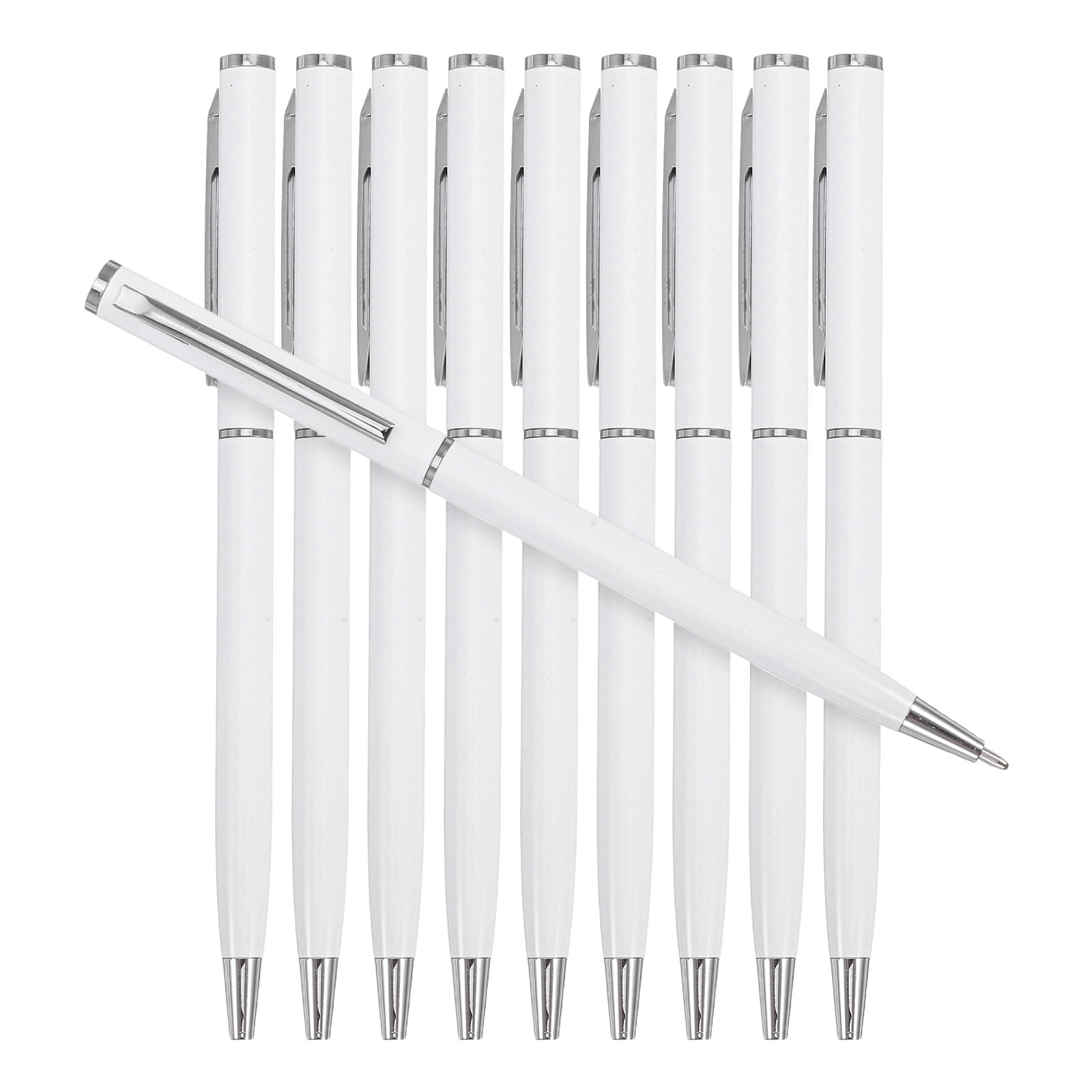 MEIBUTYUP 10pcs Retractable Ballpoint Pen Metal White Smooth Operation ...