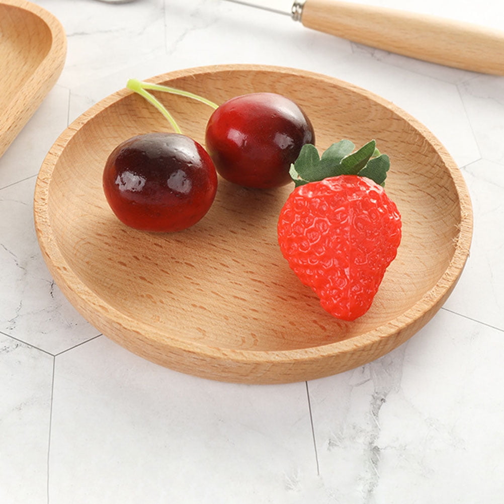 MEIBUTYUP 1Pcs Cupcake Serving Plate Wooden Dessert Plate Log Color ...