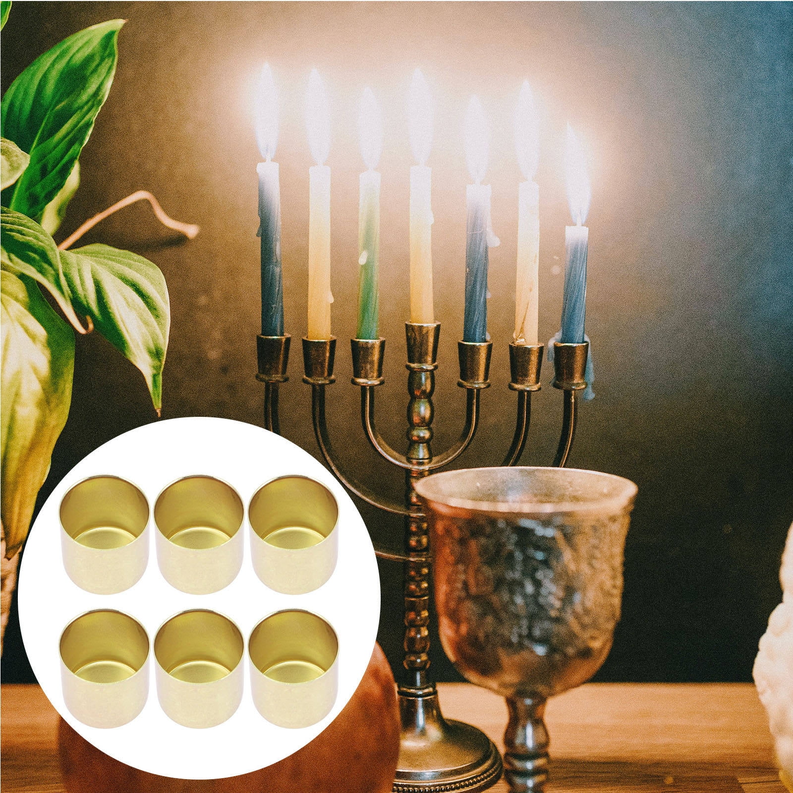 MEIBUTYUP 6Pcs Golden Candle Holders Metal Cups Vintage Style Candle ...