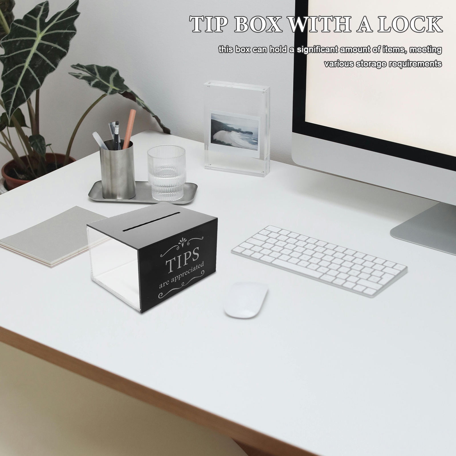 MEIBUTYUP Black Acrylic Suggestion Box with Lock for Secure Money ...