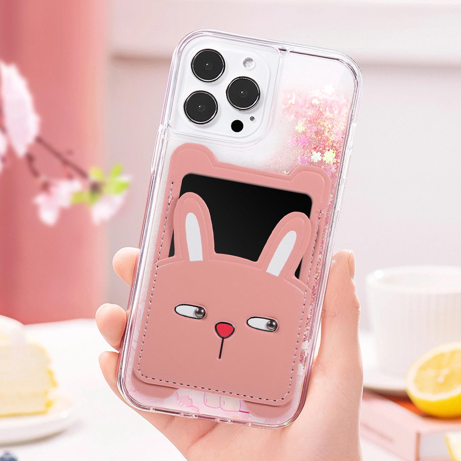 MEIBUTYUP Pink PU Phone Adhesive Card Holder for Back of Cell Phones ...