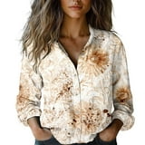 MEICHEN Button Down Shirts for Women Retro Style Floral Waffle Long ...