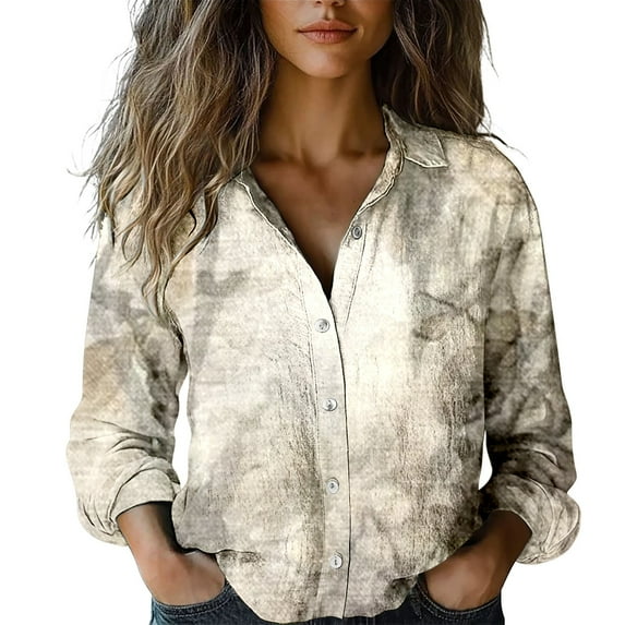 MEICHEN Button Down Shirts for Women Retro Style Floral Waffle Long ...
