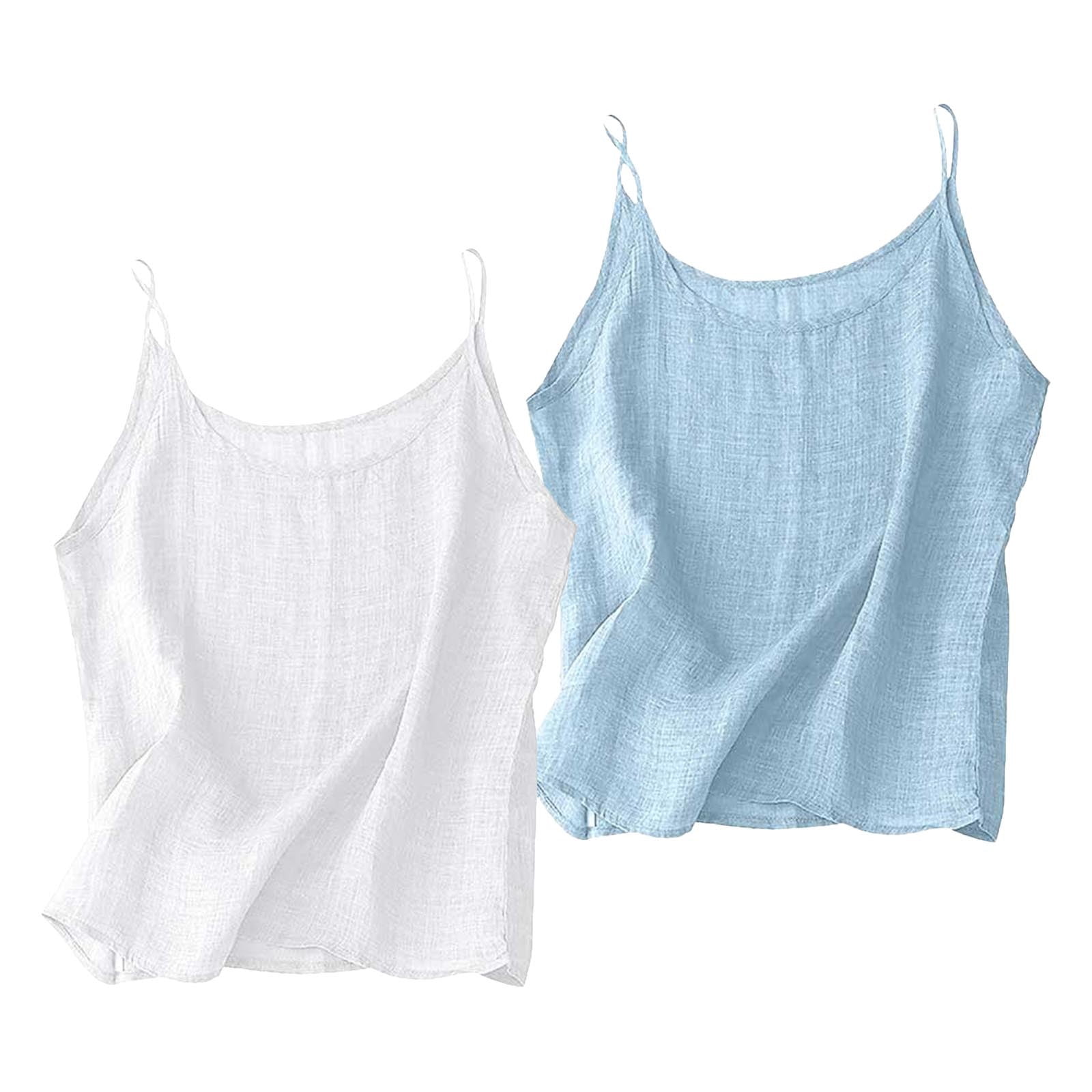MEICHEN Cotton Linen Camisole Tops for Women Spaghetti Strap Loose Fit ...