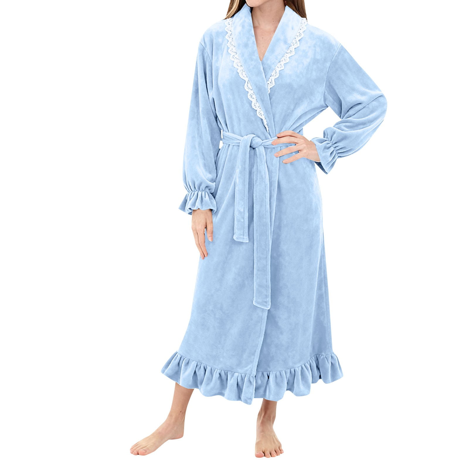 MEICHEN Plush Robes for Women Fleece Maxi Robe for Women Lace Trim ...