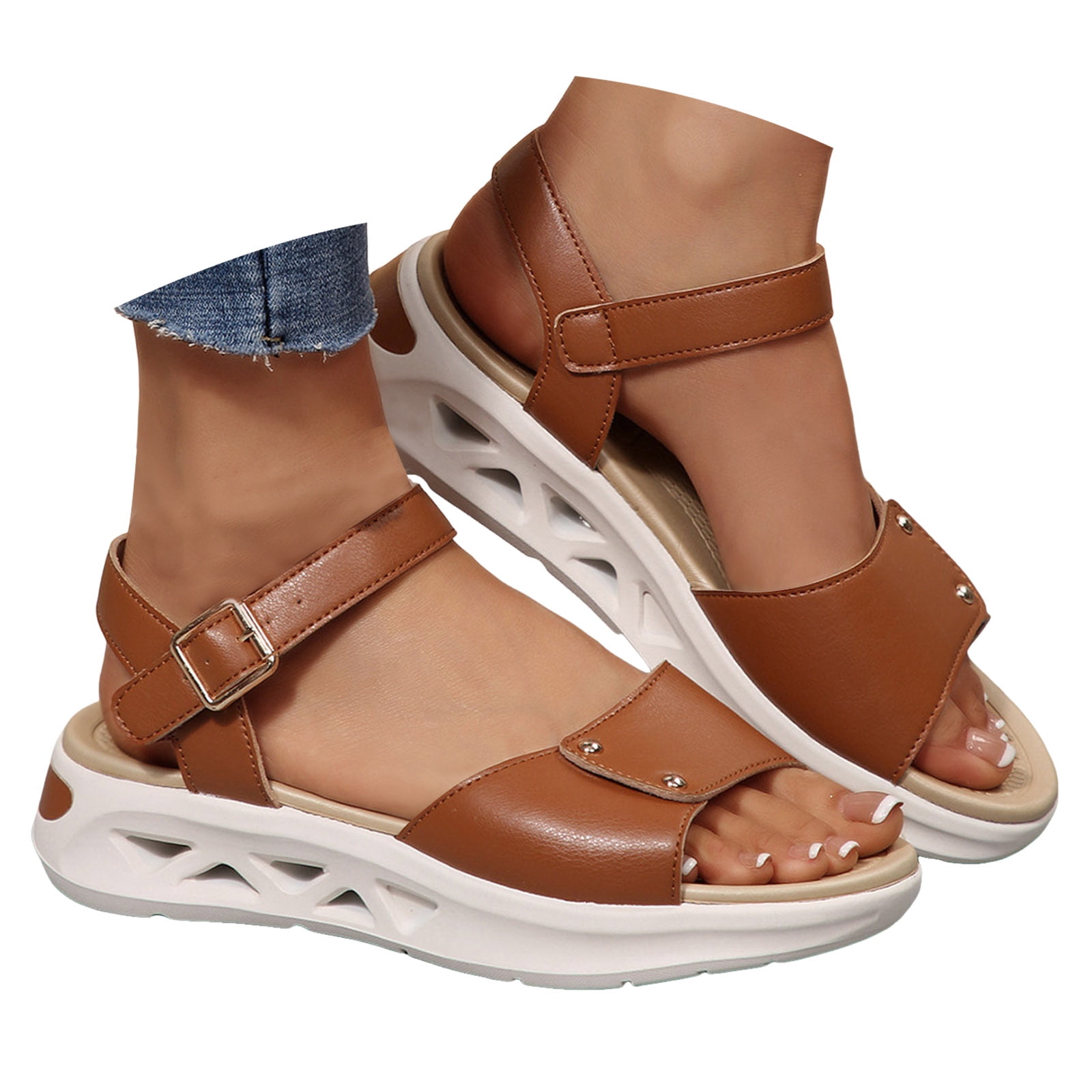 MEICIOP Platform Wedge Sandals for Women Velcro Outdoor Hook & Loop ...