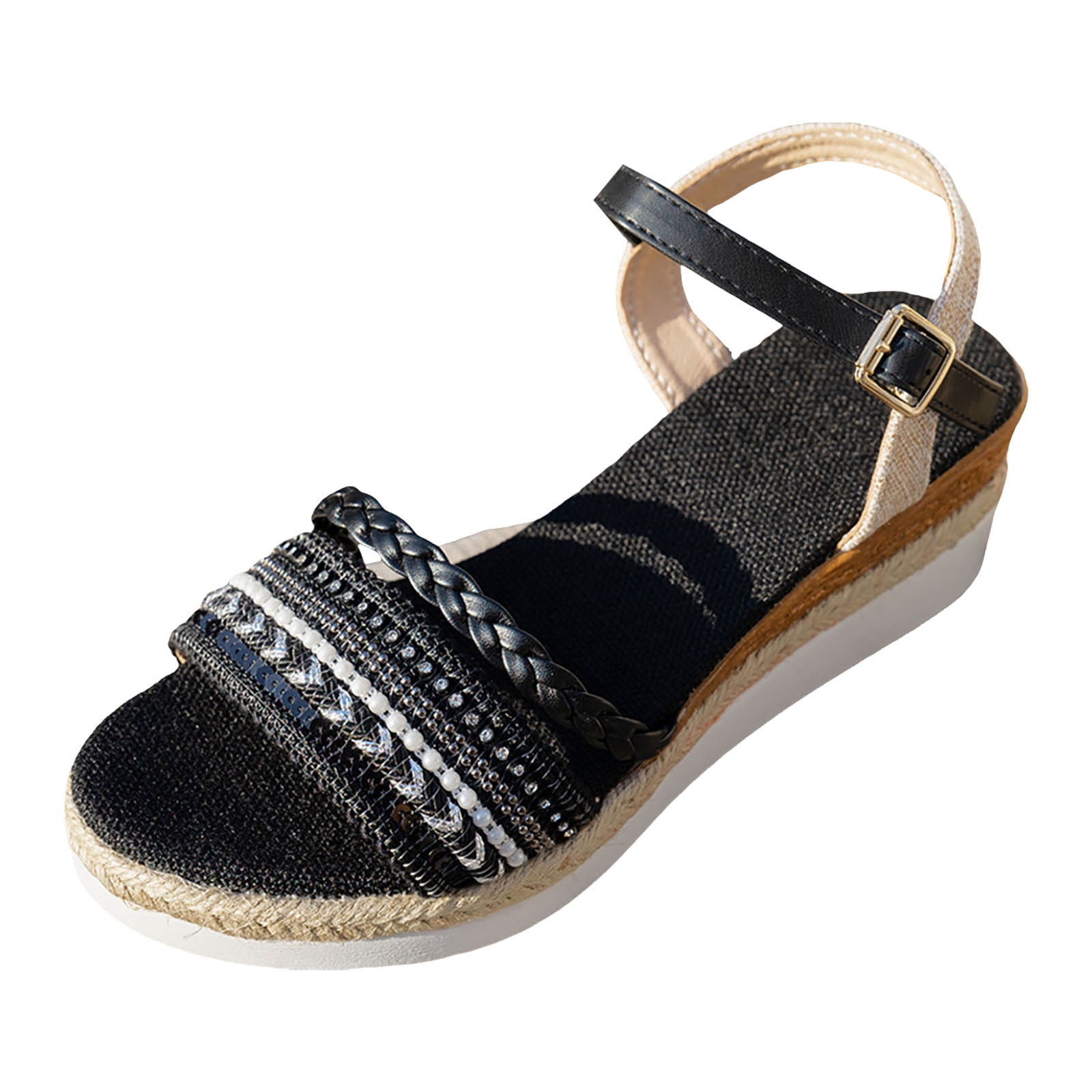 MEICIOP Women'S Wedge Platform Sandals Bohemian Toe-Strap Beaded Ethnic ...