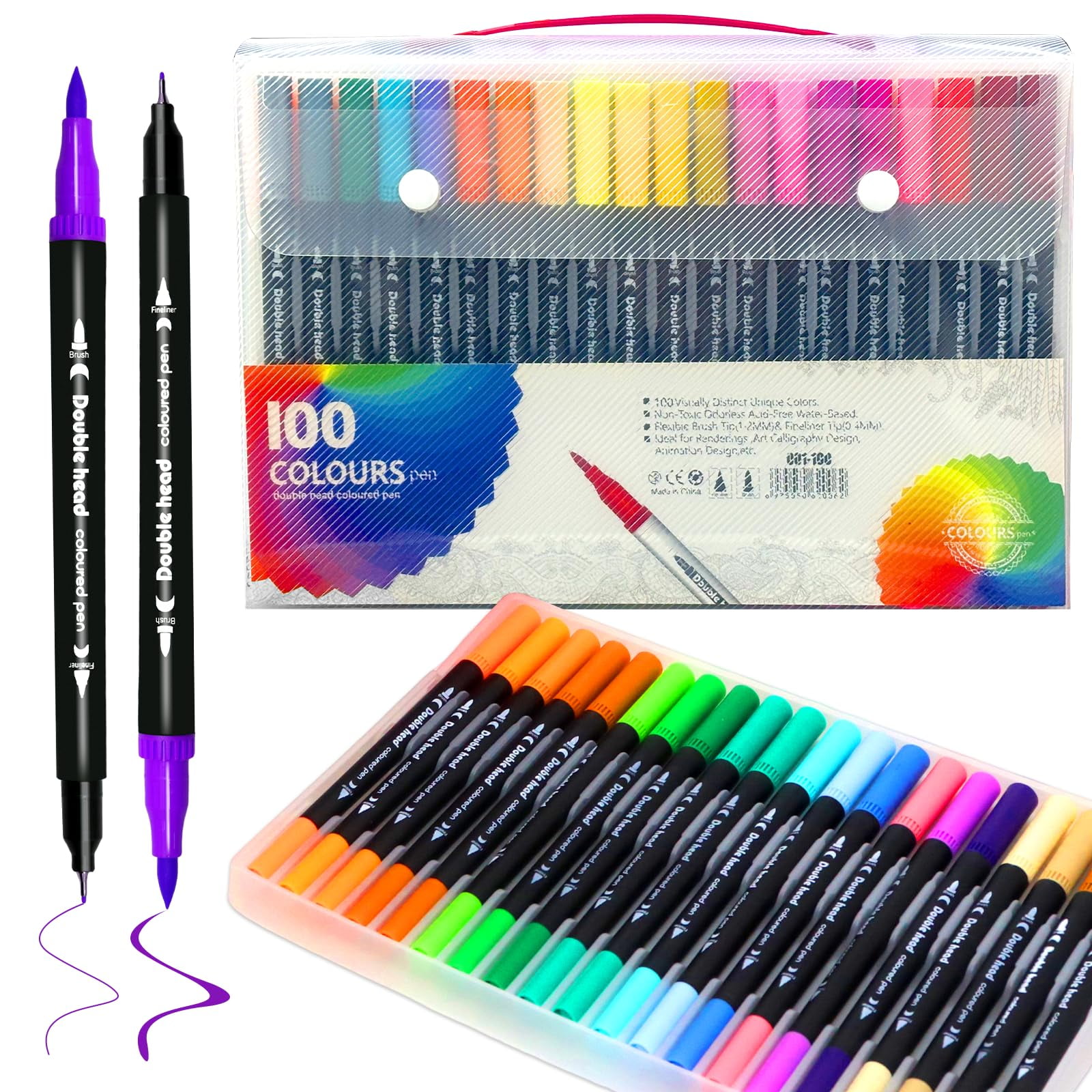MEIEGOU 100PCS DualTRDN Makers Brush Pens Set Art Makers Adult Coloring ...