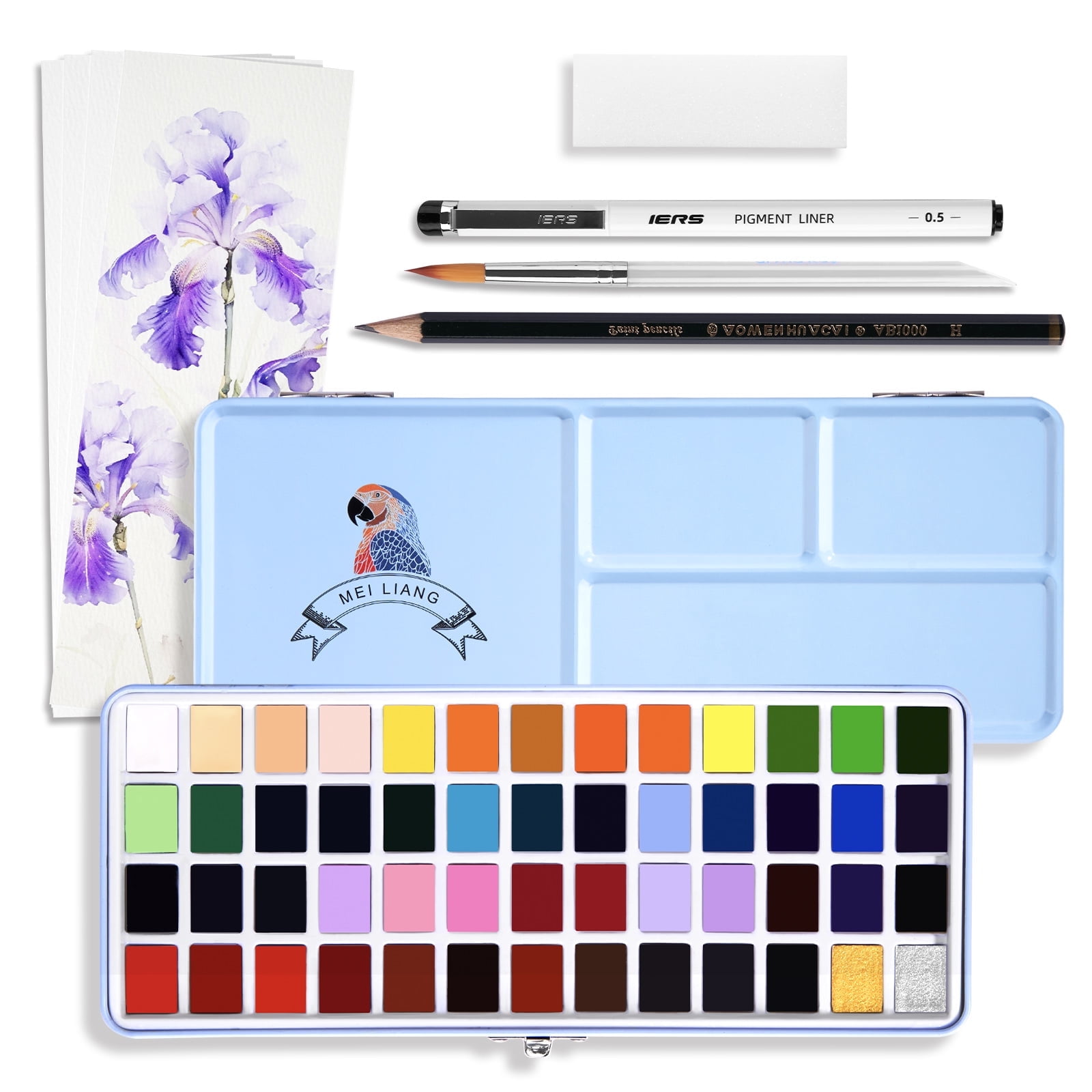 MEILIANG Travel Water Color Paint Kit Adults, 52 Portable Watercolor ...
